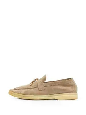 Loro Piana Suede Loafers With Gold-tone Logo Charm