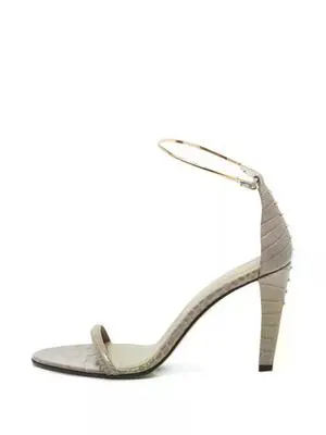 Fendi Leather Croc-embossed Ankle-strap Stiletto Sandals - Grey