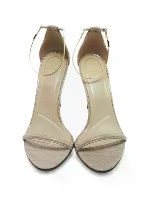 Fendi Leather Croc-embossed Ankle-strap Stiletto Sandals