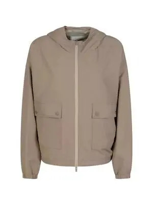 Peserico Beige Hooded Zip-up Jacket - Neutrals