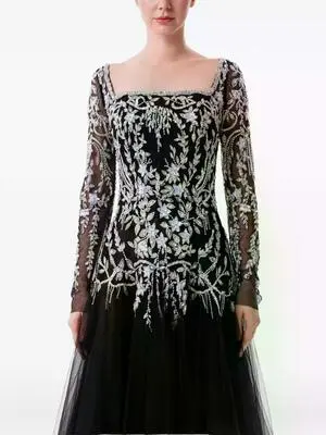 DINA MELWANI Embellished Tulle Maxi Dress