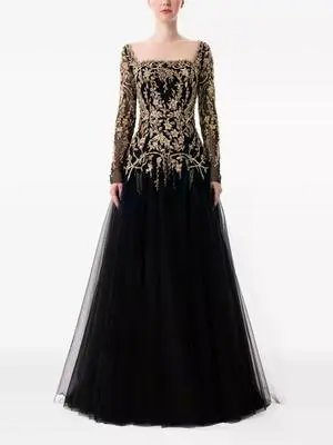 DINA MELWANI Embellished Tulle Maxi Dress - Black