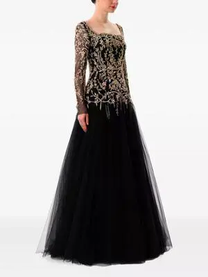 DINA MELWANI Embellished Tulle Maxi Dress