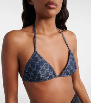 Gucci Gg Denim Jacquard Bra Top