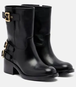 Chloé Dakota Leather Biker Boots With Buckle Fastening - Black