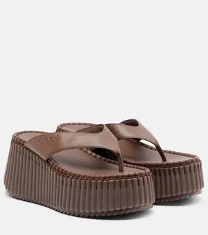 Chloé Nama Leather Platform Thong Sandals