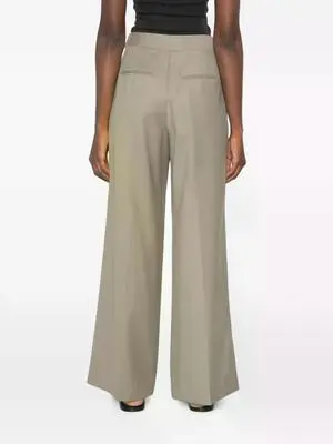 YCH Khaki Wool Cut-out Wide-leg Tailored Trousers