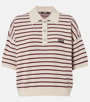 ROTATE BY BIRGER CHRISTENSEN Striped Knitted Polo Shirt - Beige