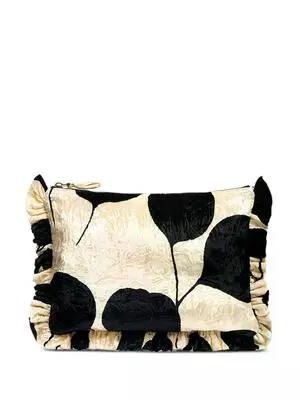 La DoubleJ Floral Print Ruffled Clutch Bag - Neutrals