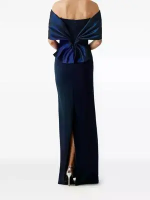 Rickie Freeman For Teri Jon Navy Crepe Gown With Bow Detail