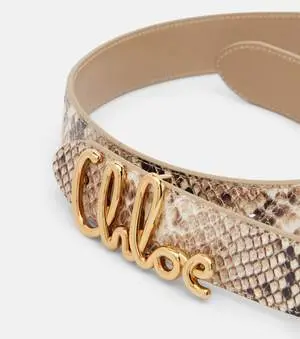 Chloé Iconic Snake-effect Leather Belt - Brown