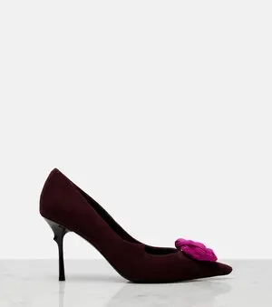 ROGER VIVIER Floral-appliqué Suede Pumps - Burgundy