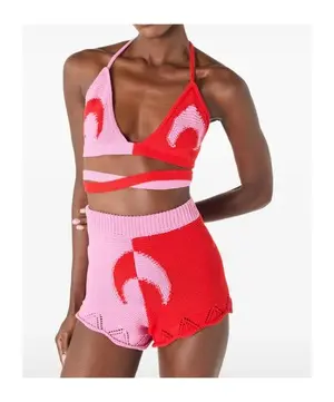 MARINE SERRE Moon Crocheted Knit Bikini Top
