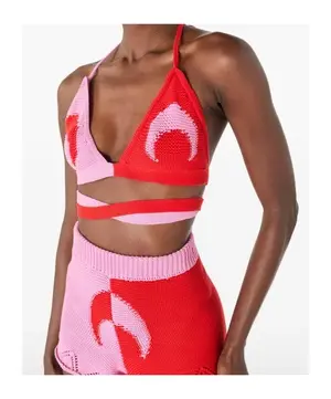 MARINE SERRE Moon Crocheted Knit Bikini Top