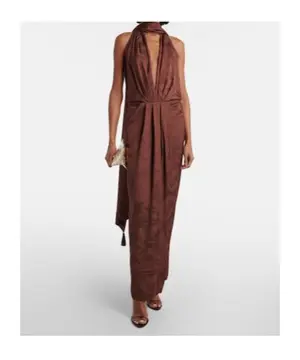 Johanna Ortiz Halterneck Jacquard Maxi Dress With Knotted Front