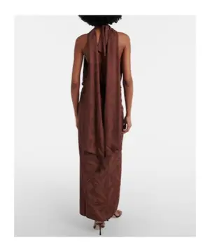 Johanna Ortiz Halterneck Jacquard Maxi Dress With Knotted Front