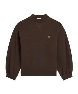 Celine Loose Cotton Fleece Sweatshirt With High Collar - Brown/post-it Note Yellow