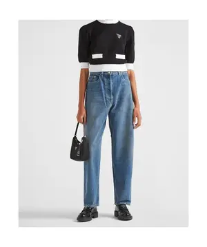 Prada High-waisted Denim Jeans With Enamel Logo