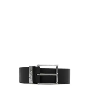 Burberry Engraved-check Leather Belt - Black