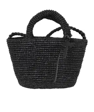 Manebí Woven Raffia Shoulder Bag - Black