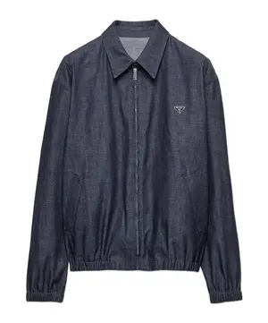 Prada Chambray Denim Blouson Zipper Jacket - Blue