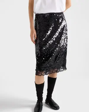 Prada Embroidered Velvet Midi-skirt With Sequins