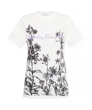 FERRAGAMO Floral Print Cotton T-shirt