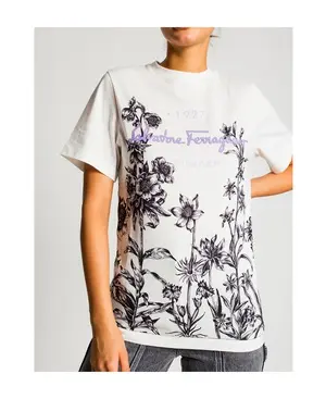 FERRAGAMO Floral Print Cotton T-shirt