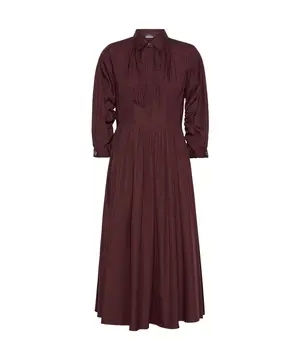 Max Mara Pleated Shirt Midi Dress - Deep Red
