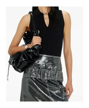 DIESEL® Sleeveless Rib-knit Silk Blend Polo Top