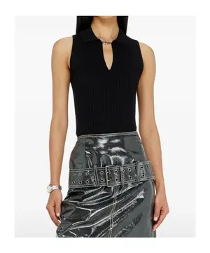 DIESEL® Sleeveless Rib-knit Silk Blend Polo Top
