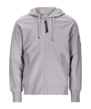 C.P. COMPANY Twill Fleece Zip-up Hooded Sweatshirt - Grey
