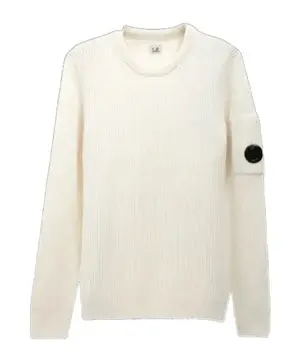 C.P. COMPANY Ribbed Crew Neck Sweater With Logo Detail - Beige