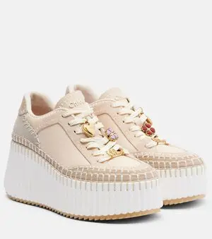 Chloé Nama Platform Sneakers In Suede And Leather - Beige