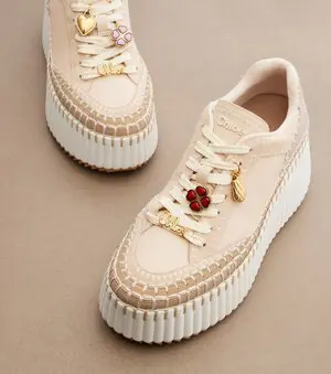 Chloé Nama Platform Sneakers In Suede And Leather - Beige