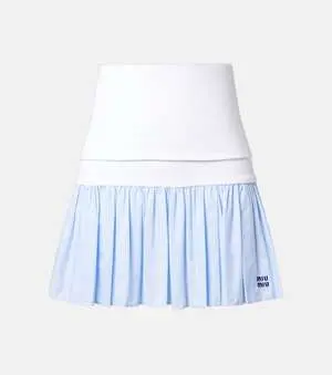 Miu Miu Gingham Jersey And Poplin Mini Skirt - Blue