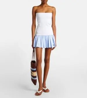 Miu Miu Gingham Jersey And Poplin Mini Skirt - Blue