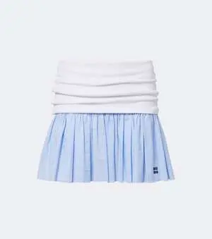 Miu Miu Gingham Poplin And Jersey Miniskirt - Blue