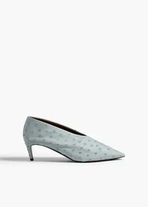 Khaite Miriam Low Heel Ostrich Pumps - Frost