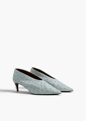 Khaite Miriam Low Heel Ostrich Pumps - Frost