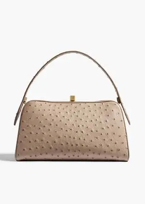 Khaite Cate Ostrich Leather Handbag - Mink