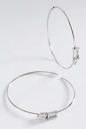 Anthropologie Gemstone Hoop Earrgs Silver