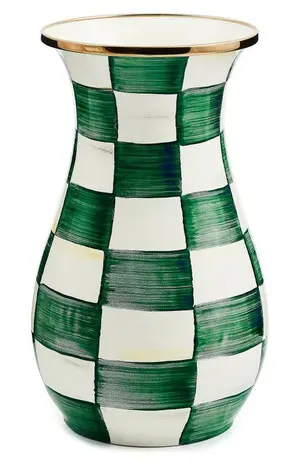 MACKENZIE-CHILDS Check Enameled Steel Tall Vase - Emerald