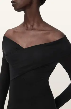 ALLSAINTS Delta Off-the-shoulder Long Sleeve Jersey Midi Dress - Black