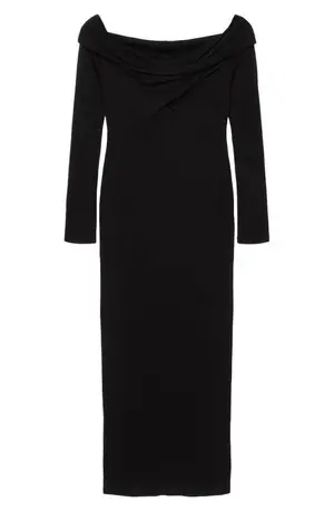 ALLSAINTS Delta Off-the-shoulder Long Sleeve Jersey Midi Dress - Black