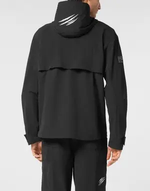 PLEIN SPORT Technical Nylon Hooded Windbreaker Jacket With Long Sleeves - Black