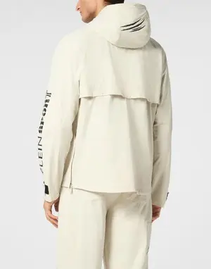 PLEIN SPORT Technical Nylon Hooded Windbreaker Jacket With Long Sleeves