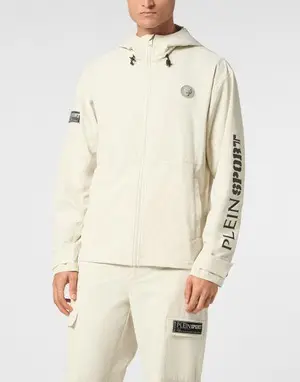 PLEIN SPORT Technical Nylon Hooded Windbreaker Jacket With Long Sleeves