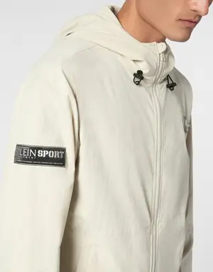 PLEIN SPORT Technical Nylon Hooded Windbreaker Jacket With Long Sleeves