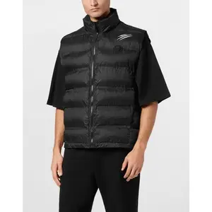 PLEIN SPORT Lightweight Padded Vest With Tiger Scratch Print Black
